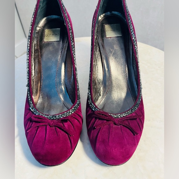Coach | Shoes | Coach Womens Deep Purple Beaded Heels | Poshmark